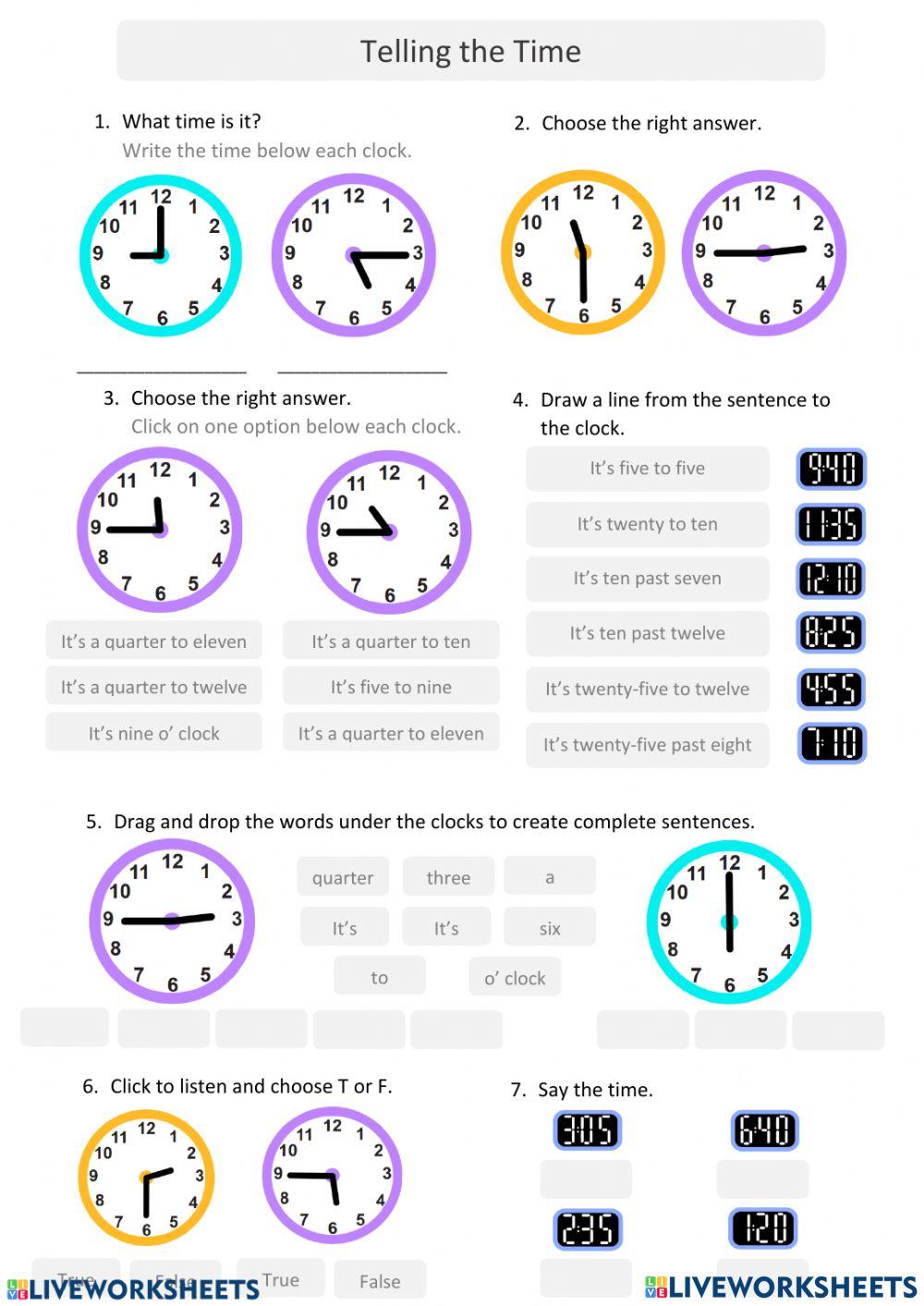 WHAT TIME IS IT? online exercise for elementary | Live Worksheets