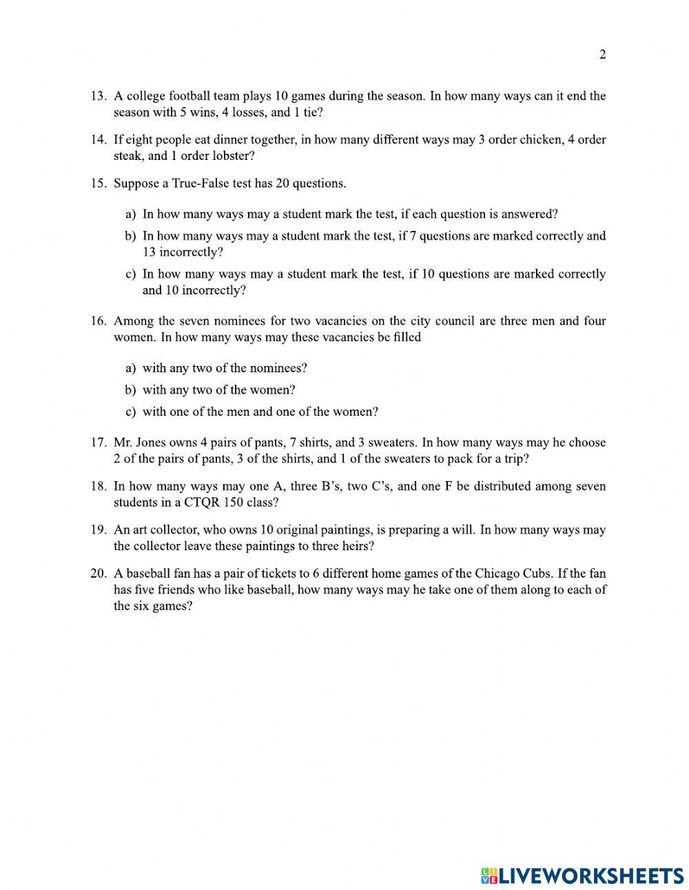 Permutations and Combinations p.2 online exercise for | Live Worksheets