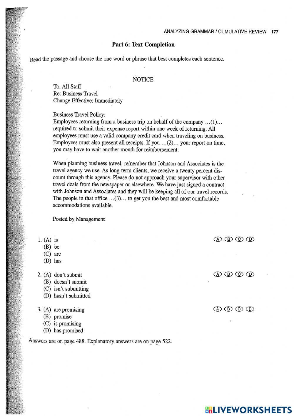 TOEIC (Grammar) | Free Interactive Worksheets | 6952536