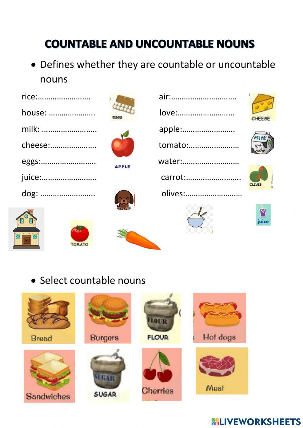 Countable or uncountable interactive activity | Live Worksheets
