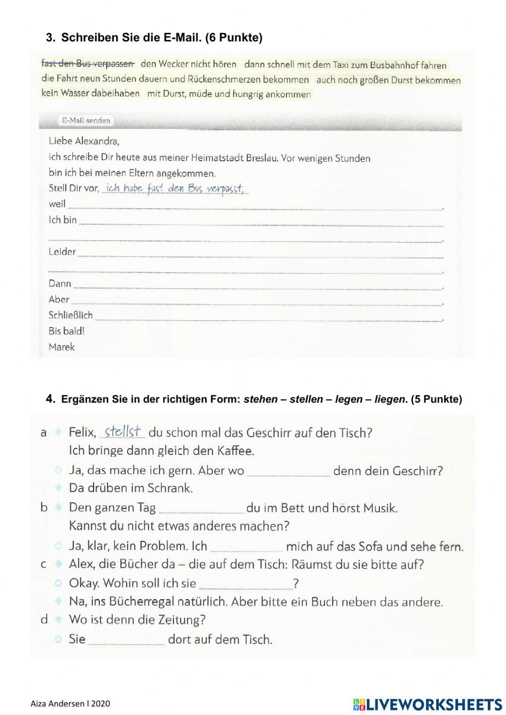 A2 Test zu Lekt… | Free Interactive Worksheets | 7011750