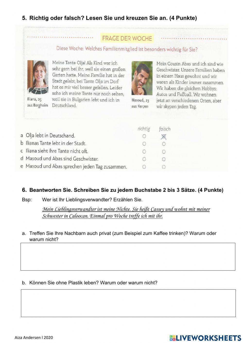 A2 Test zu Lekt… | Free Interactive Worksheets | 7011750