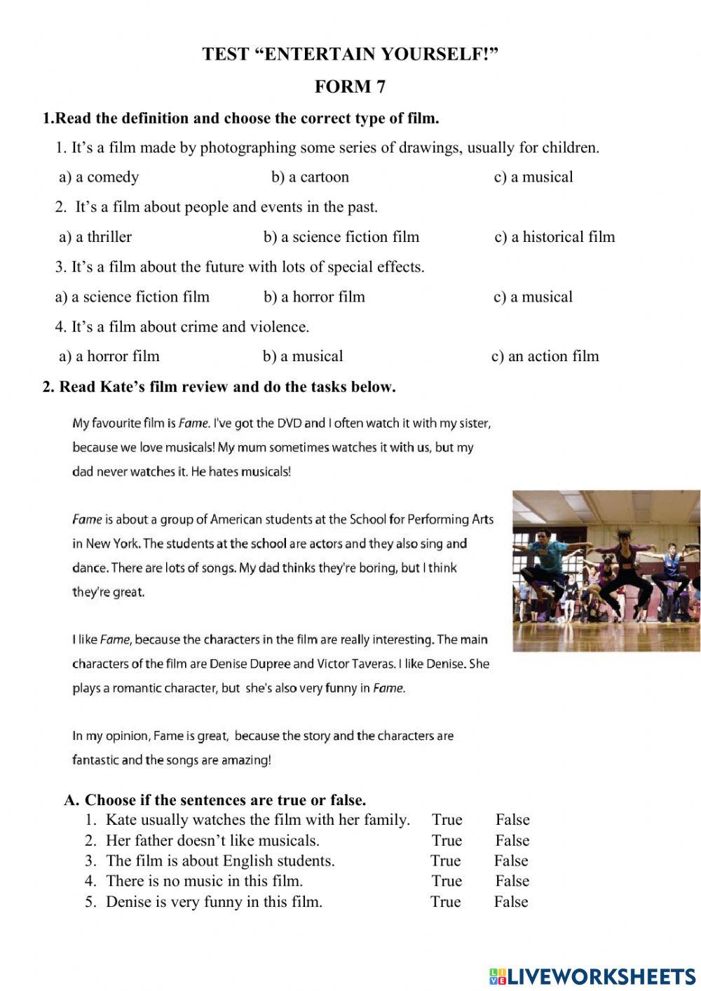 Test -Entertain yourself- worksheet | Live Worksheets