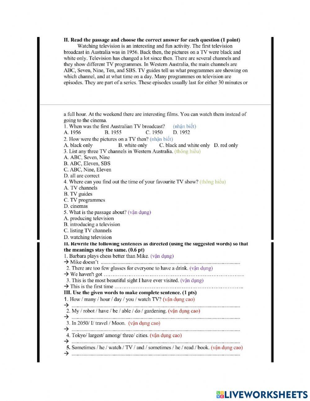 G6 - Test 1- Final - HK2 online exercise for | Live Worksheets