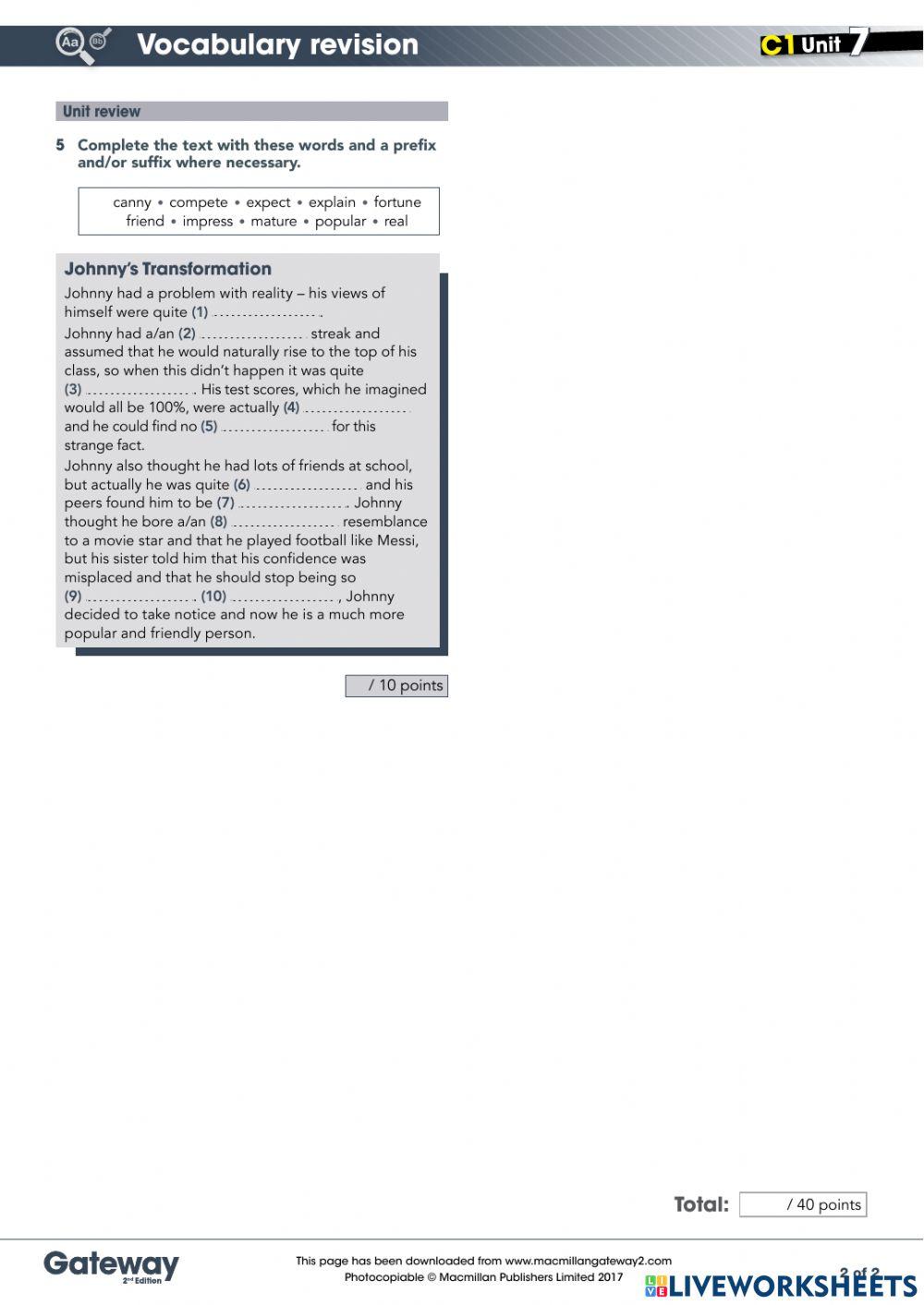C1 Vocab Unit 7 Online Exercise For | Live Worksheets