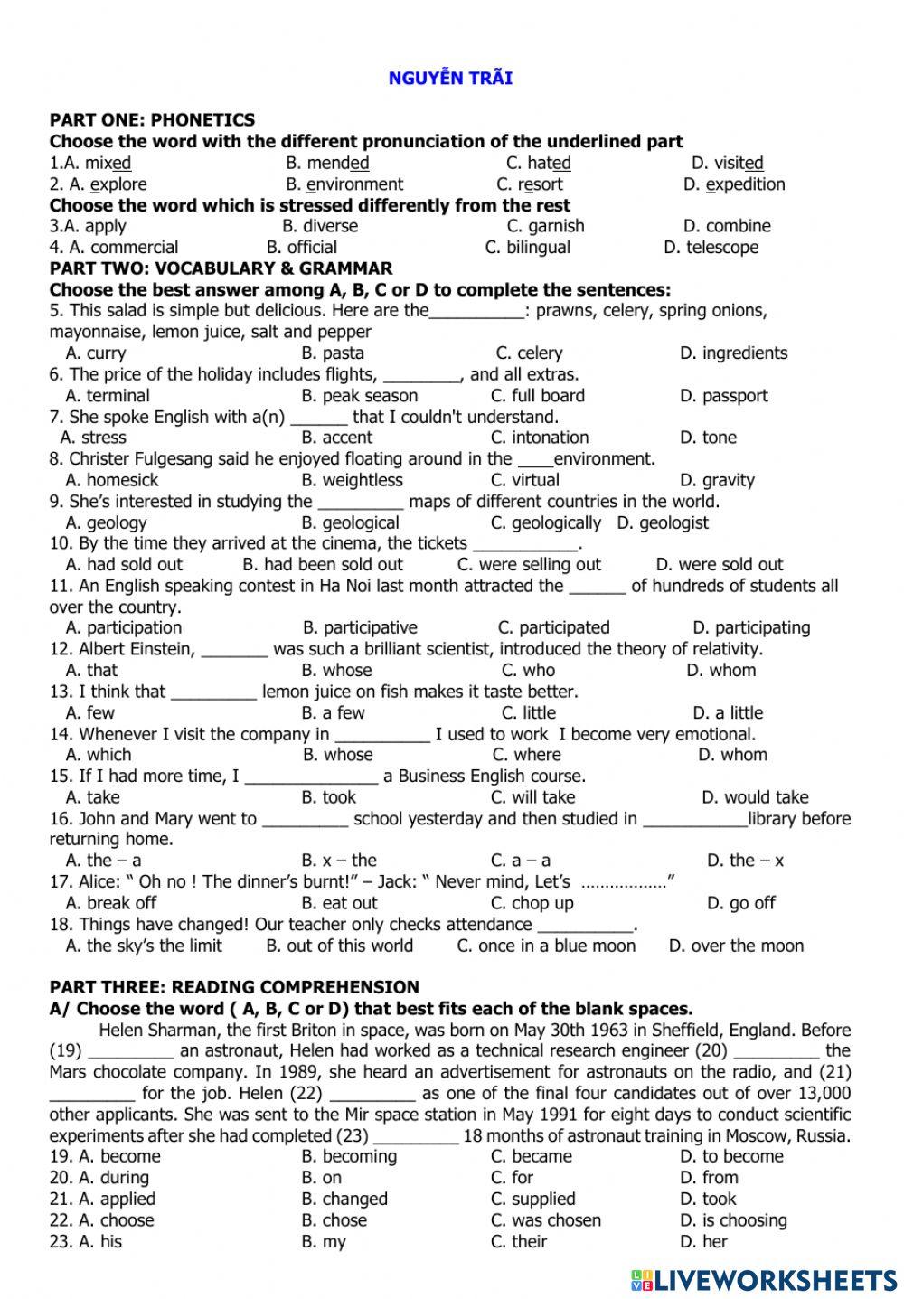 On tap online exercise for 9 | Live Worksheets