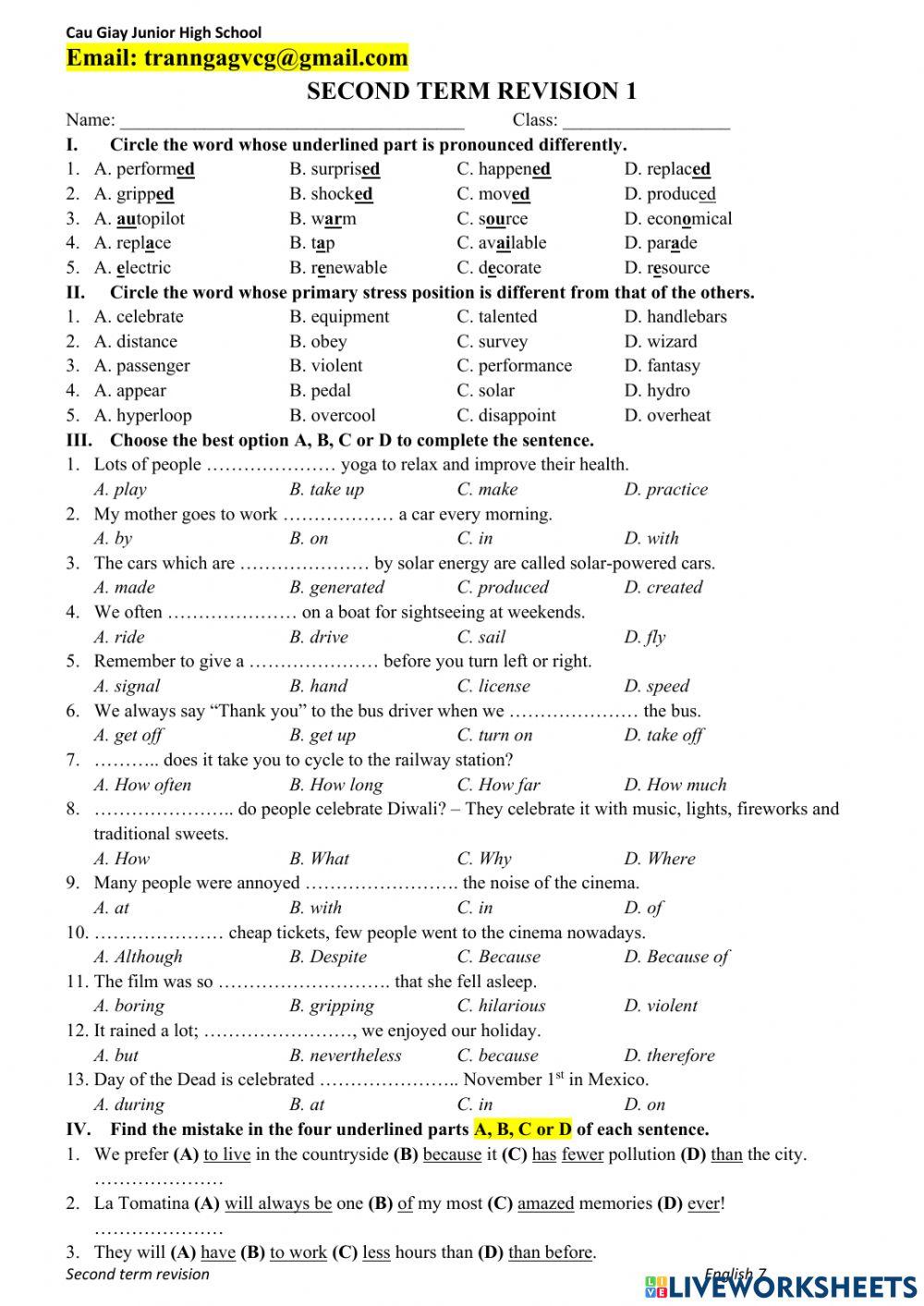 E7 - Second term revision 1 online exercise for | Live Worksheets