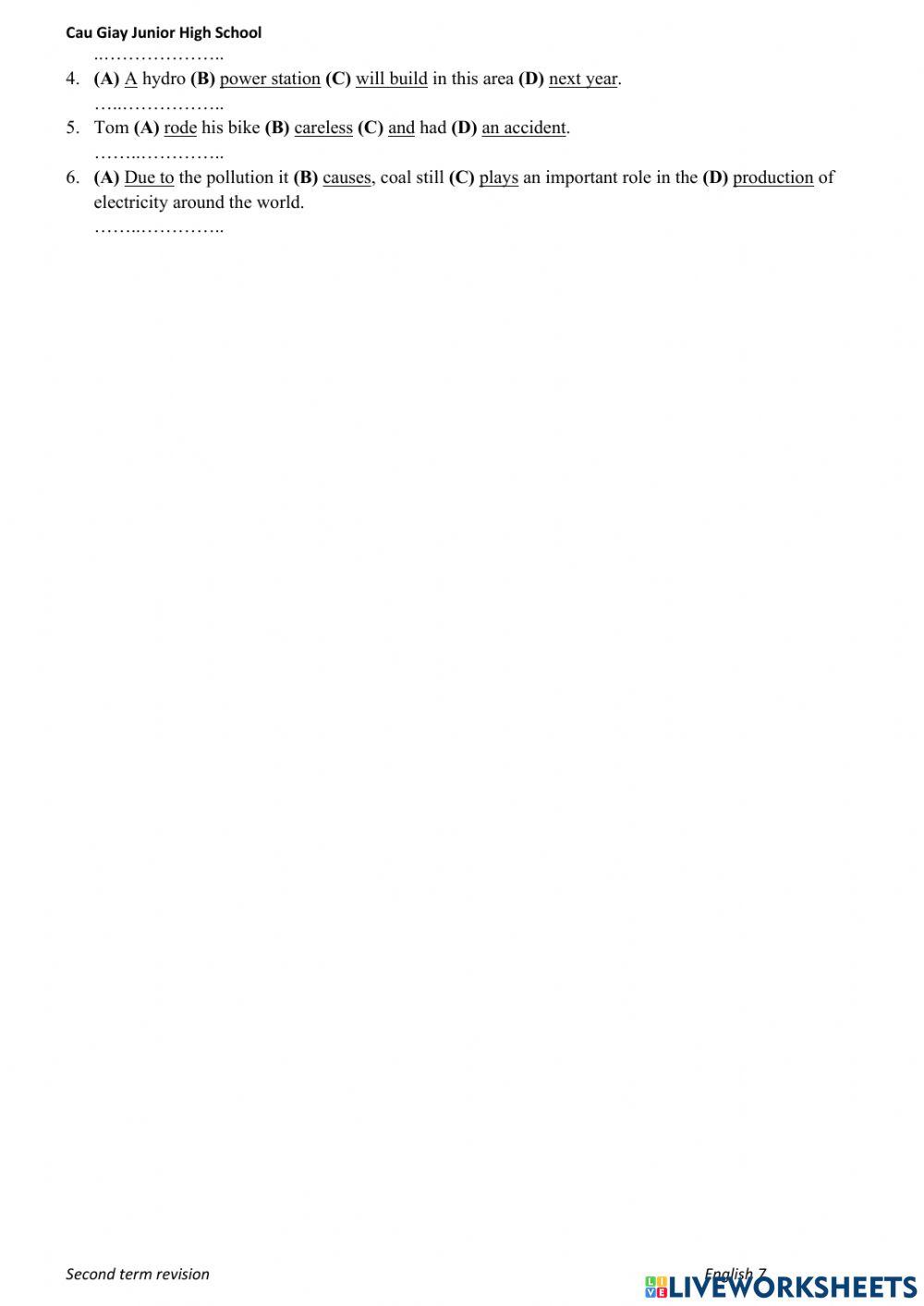 E7 - Second term revision 1 online exercise for | Live Worksheets