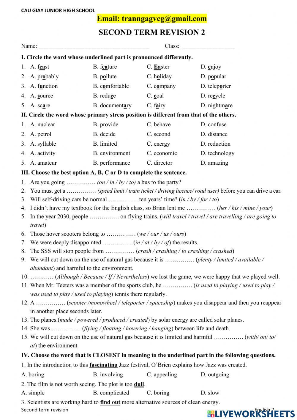 E7 - Second Term Revision 2 online exercise for | Live Worksheets