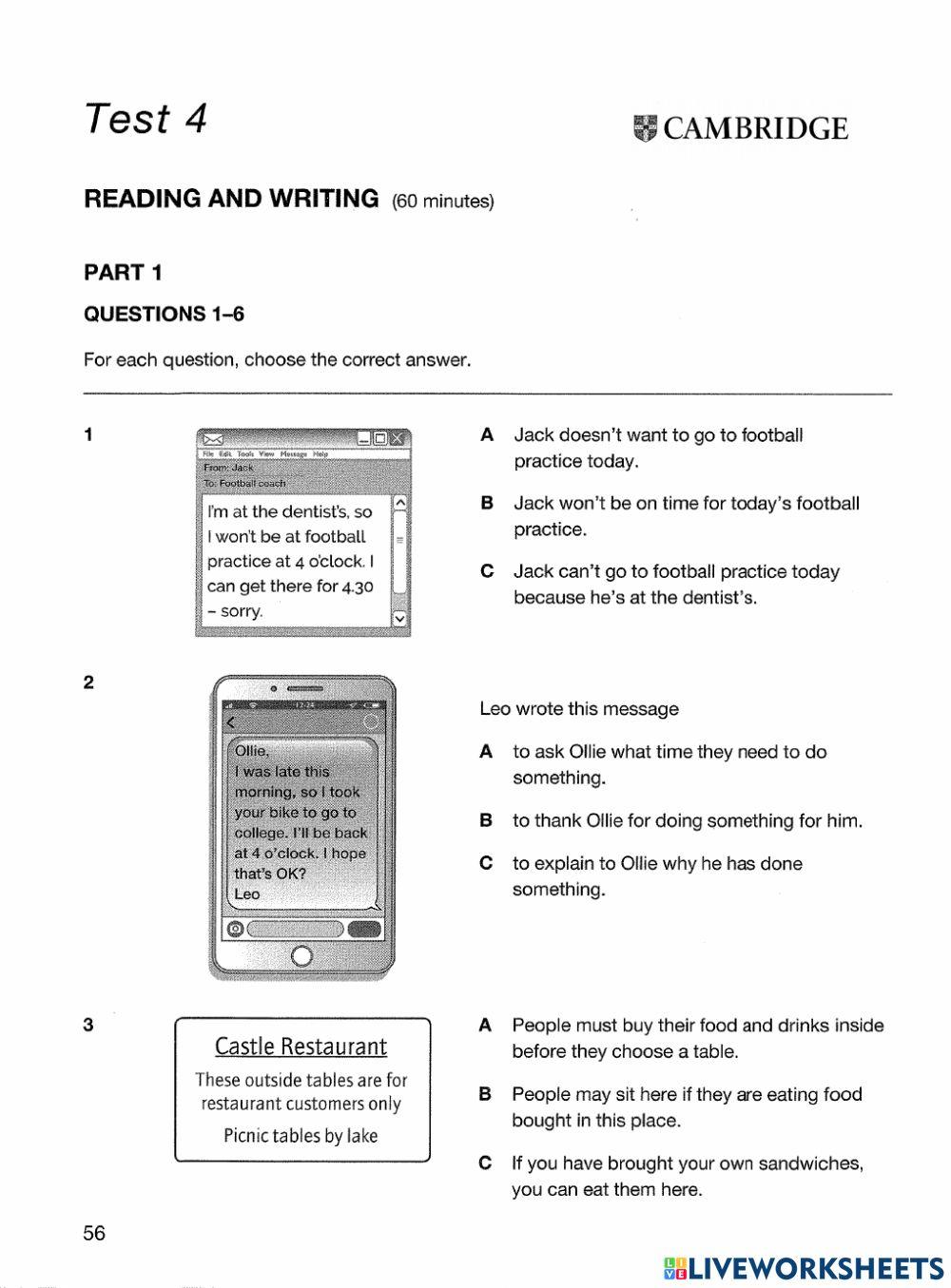 KET Reading test 4 online exercise for | Live Worksheets