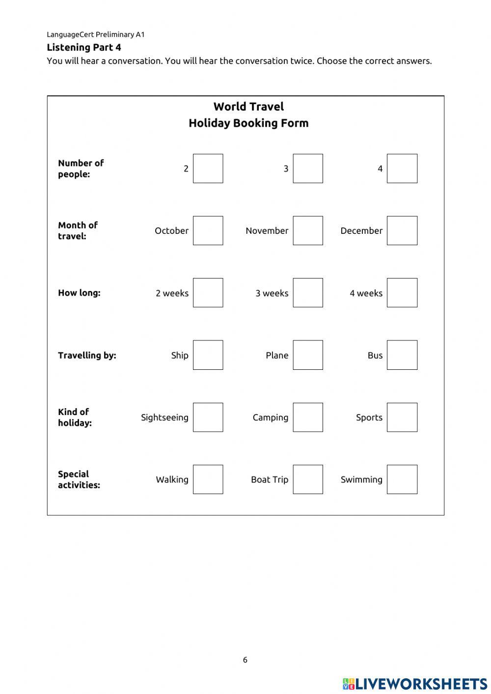 LanguageCert A1 PP1 Listening P4 online exercise for | Live Worksheets