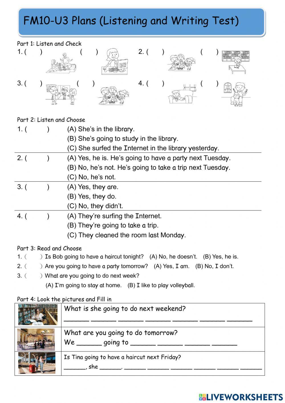 FM 10 U3 Plans worksheet | Live Worksheets