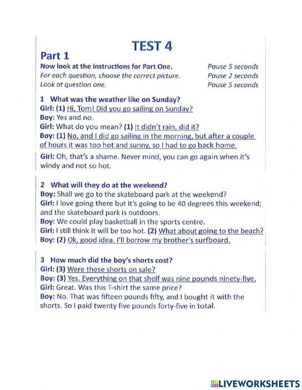 Test 4 online exercise for 9 | Live Worksheets