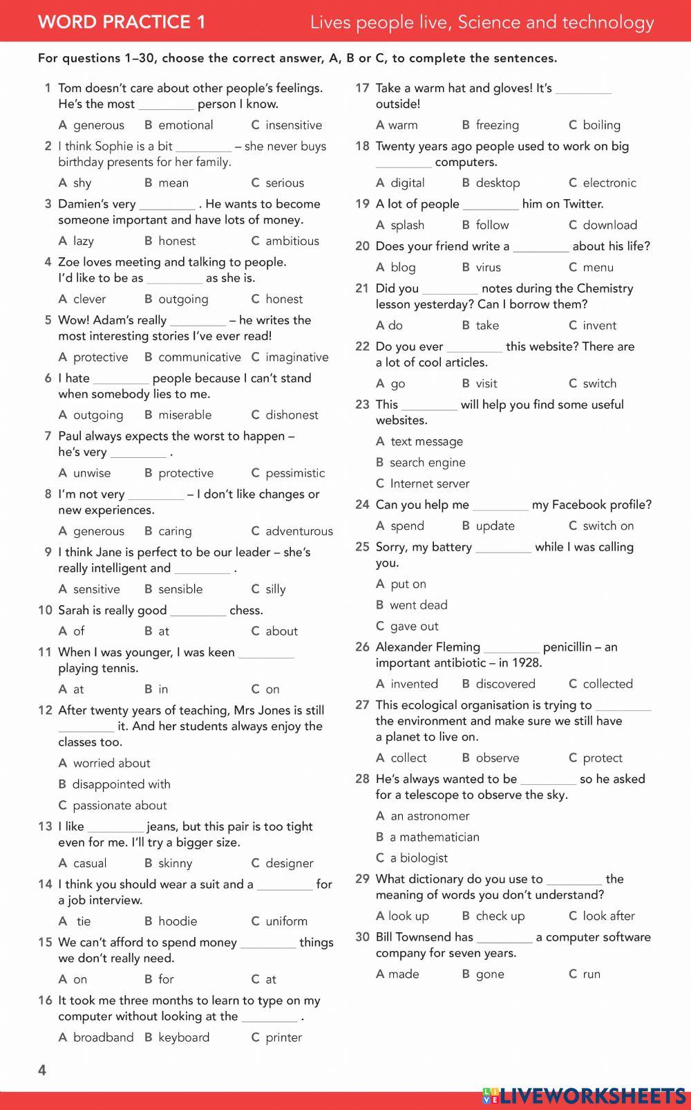 FOCUS 2 WORD STORE | LiveWorksheets | 7082299