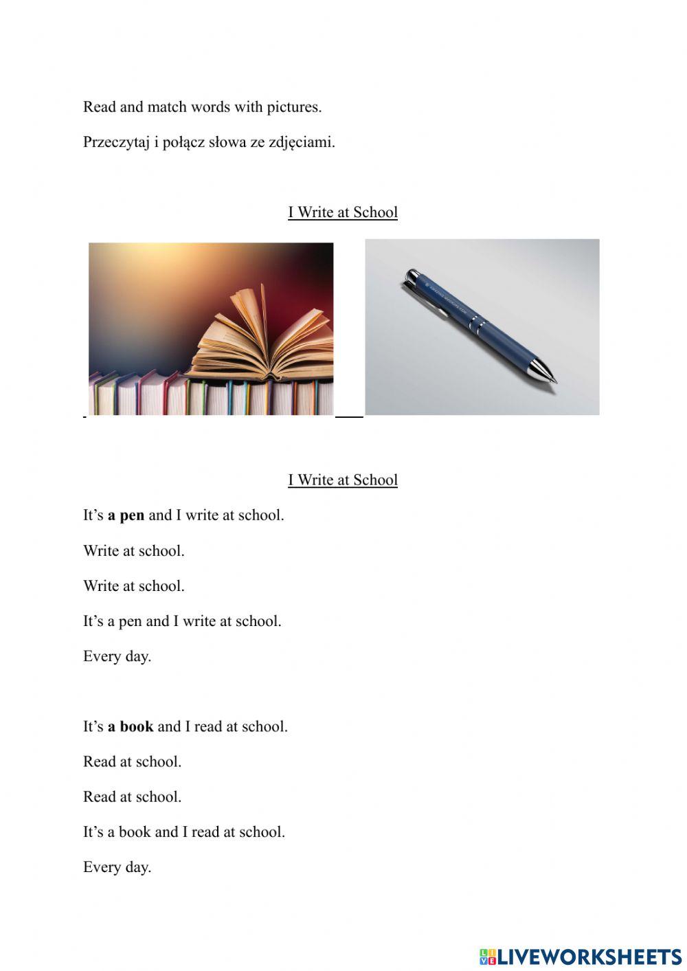 I Write at School worksheet | Live Worksheets