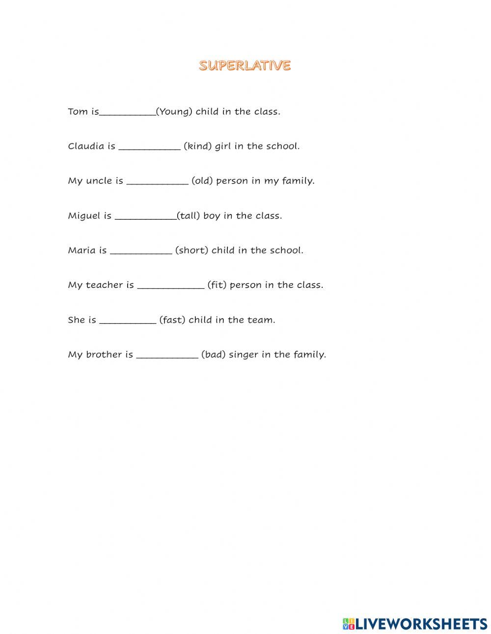Superlative | Free Interactive Worksheets | 2336008