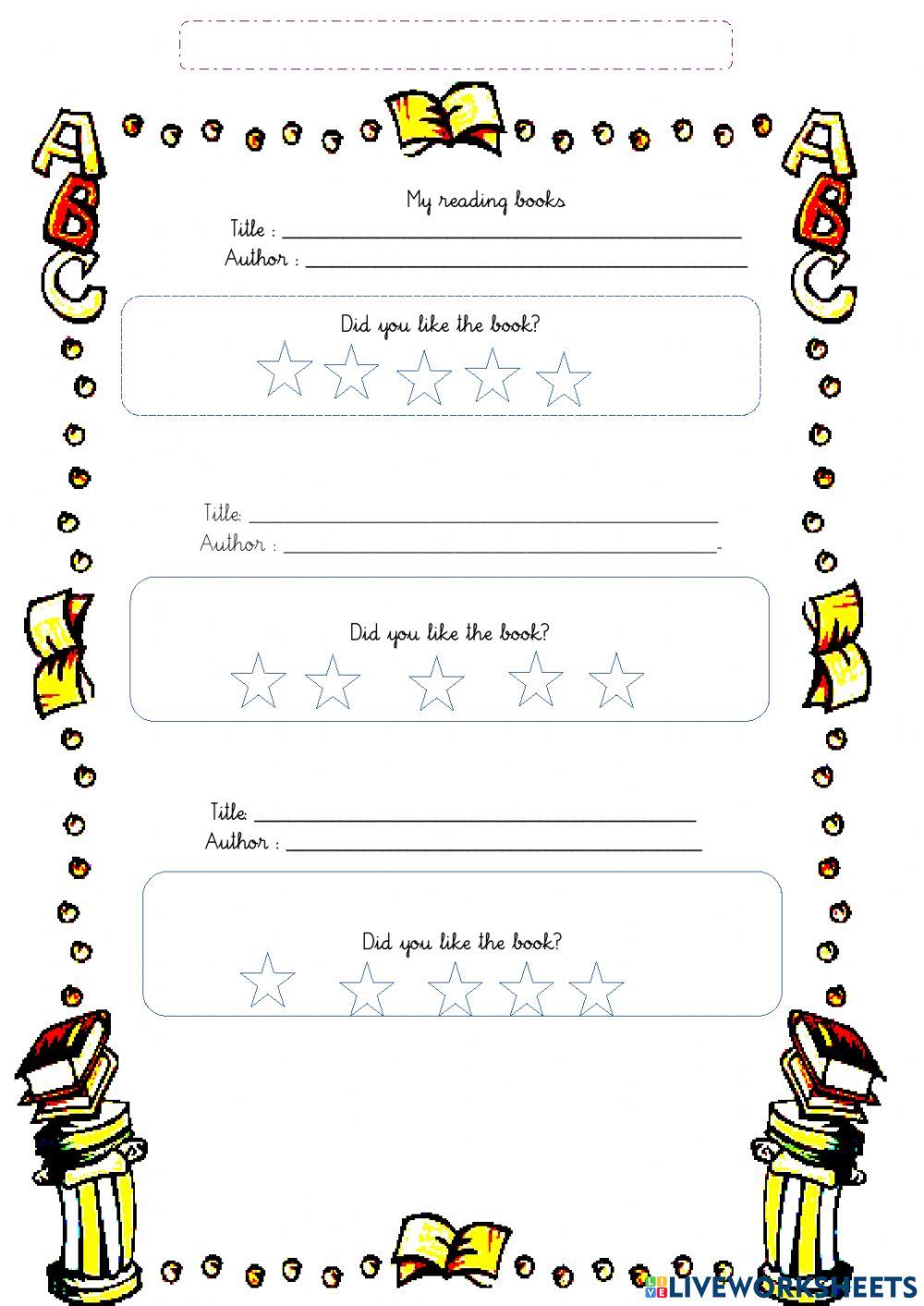 Book review online exercise for first, second grade | Live Worksheets