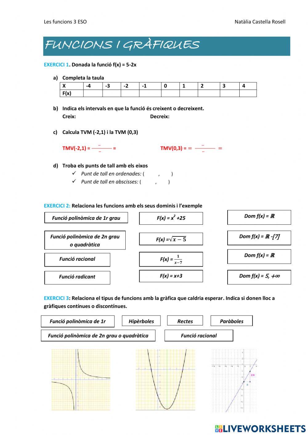 Funcions exercise | Live Worksheets