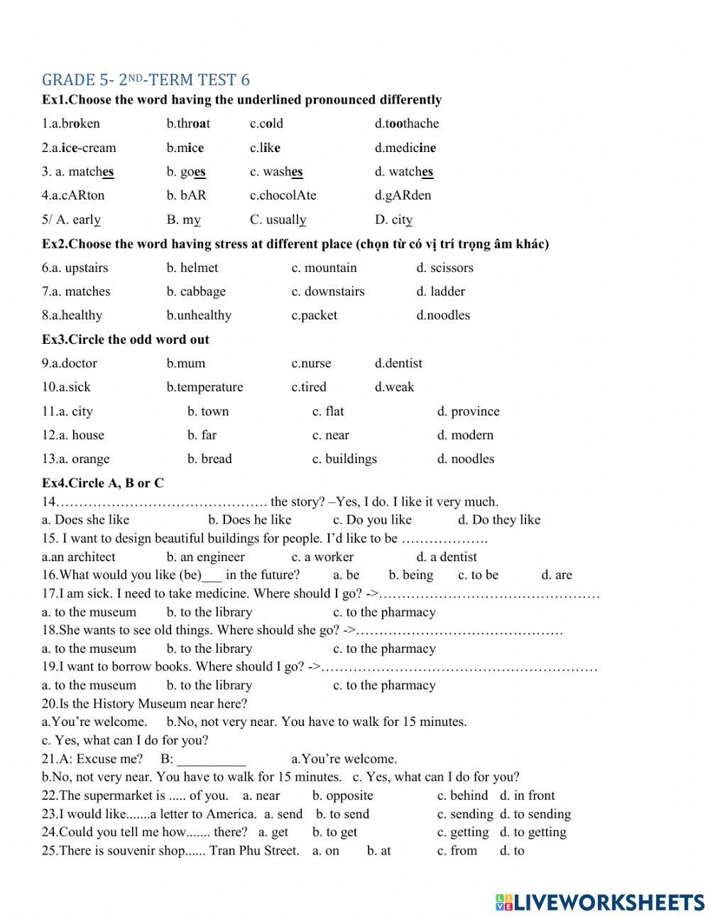 grade5-hk2-test 6 online exercise for | Live Worksheets