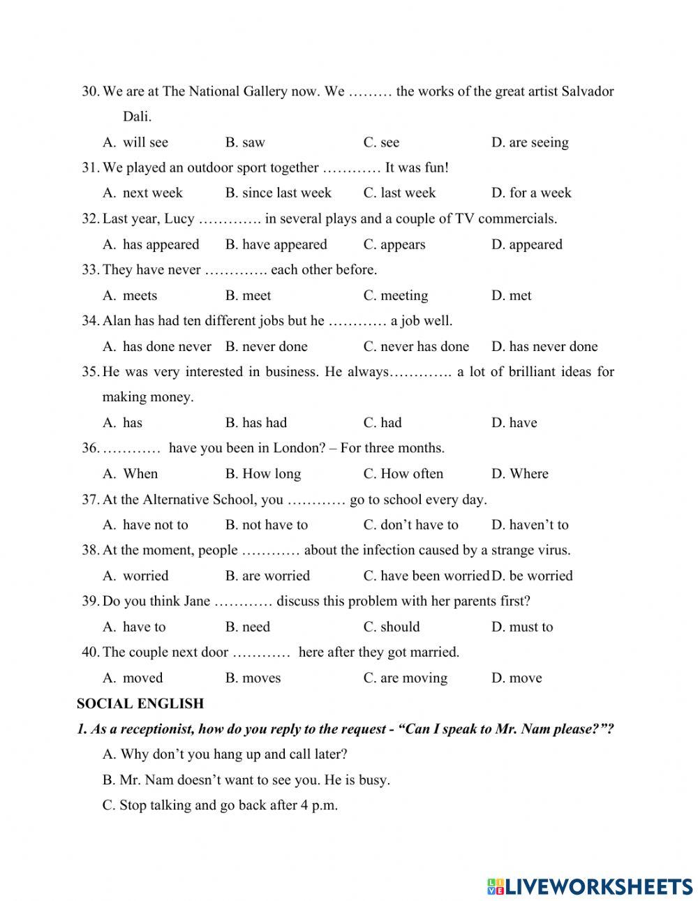 HA4- SAMPLE TEST | Free Interactive Worksheets | 6953342