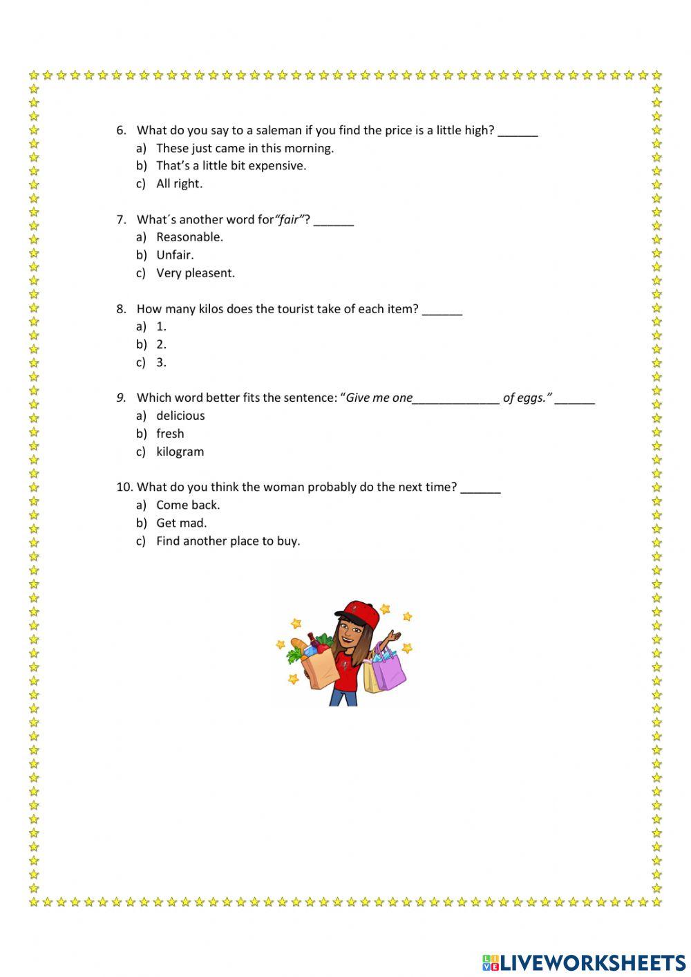 READING - COMPREHENSION-AT THE MARKET 6979480