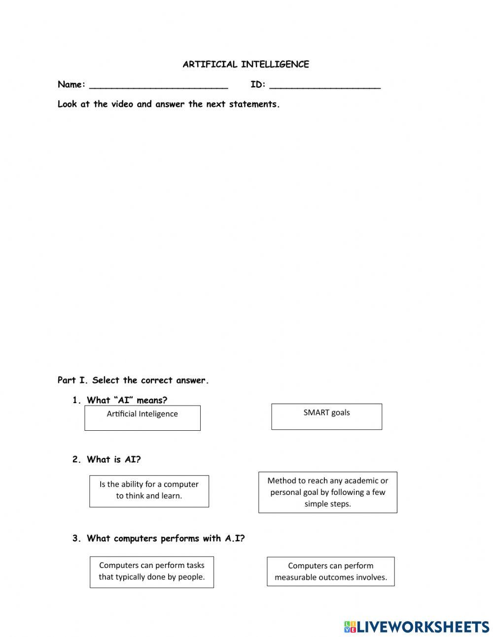 Artificial Inte… | Free Interactive Worksheets | 7148404