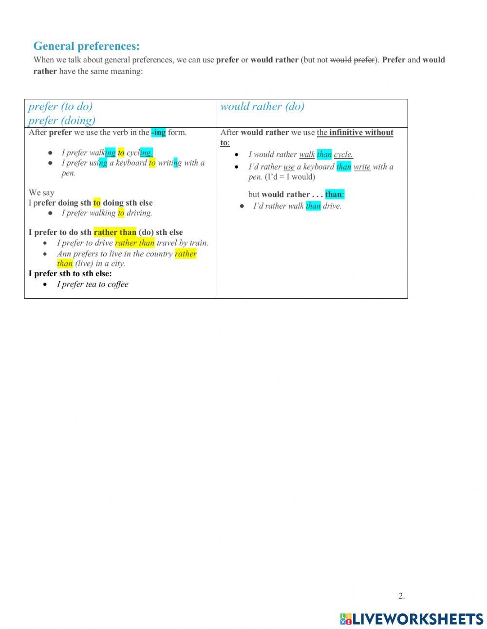 prefer to do or doing