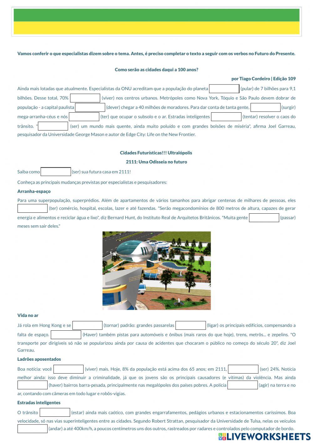 Futuro do Prese… | Free Interactive Worksheets | 7018072