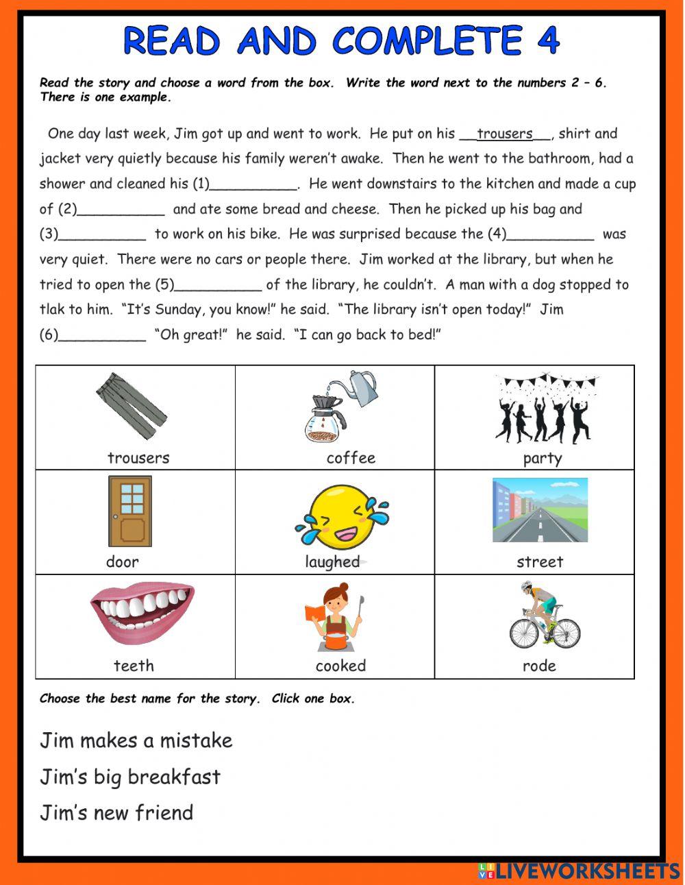 Read And Complete 4 Worksheet | Live Worksheets