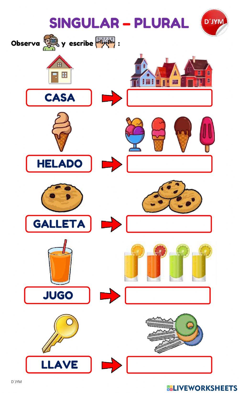 Singular - plural exercise for ELEMENTAL | Live Worksheets