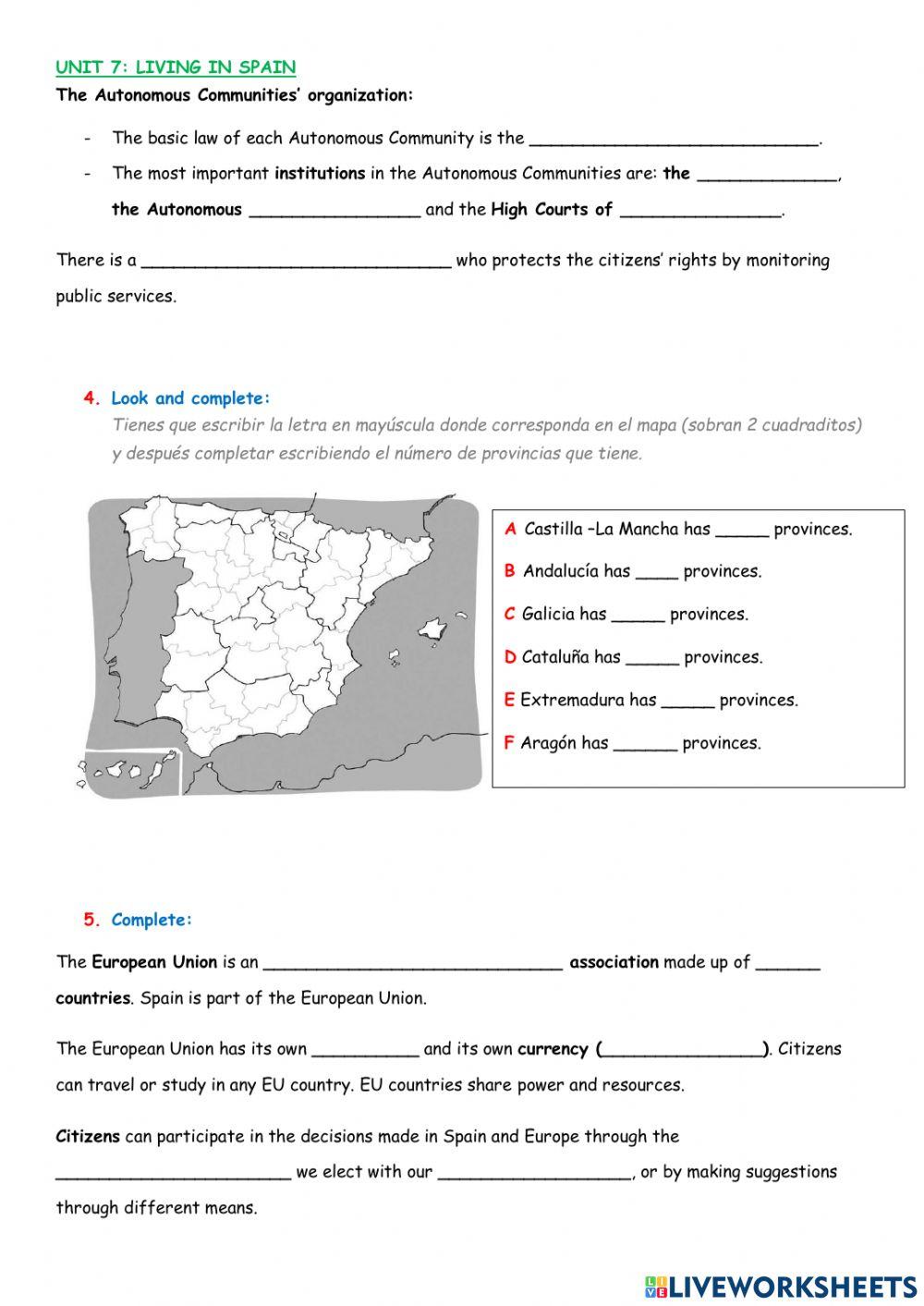 Living in spain | Free Interactive Worksheets | 7012475