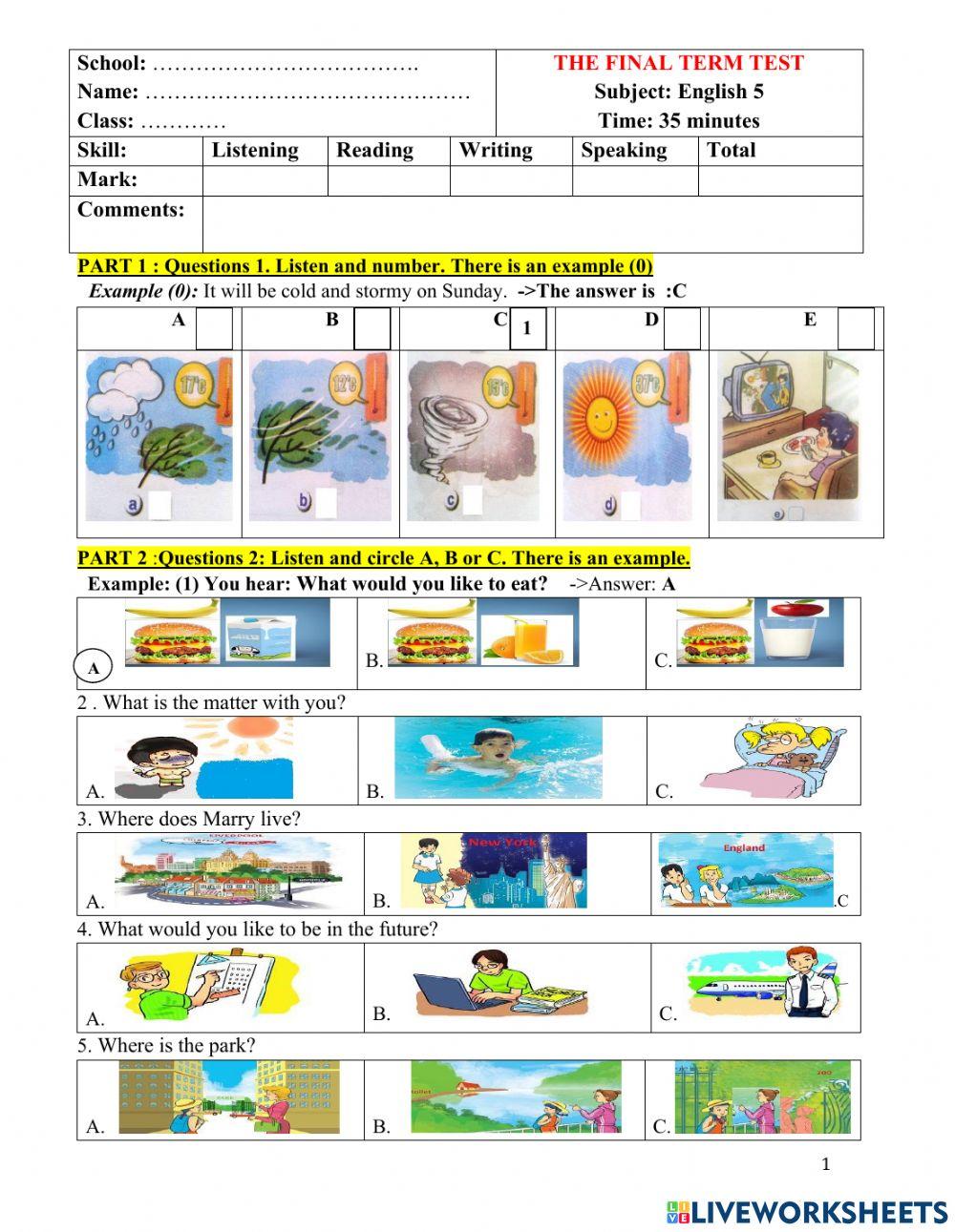 G5-cky2 test2 7012473 | luavu | Live Worksheets