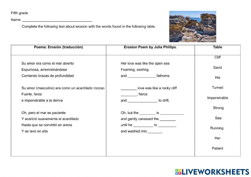 6980215 | Poem erosion | anamijares123 | LiveWorksheets