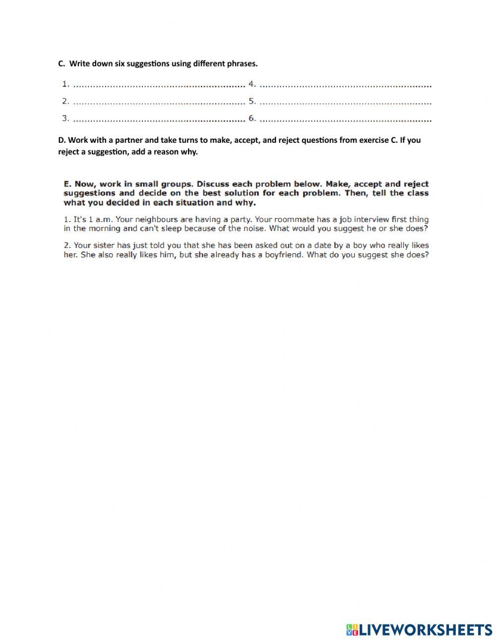 making recommendations online exercise for | Live Worksheets