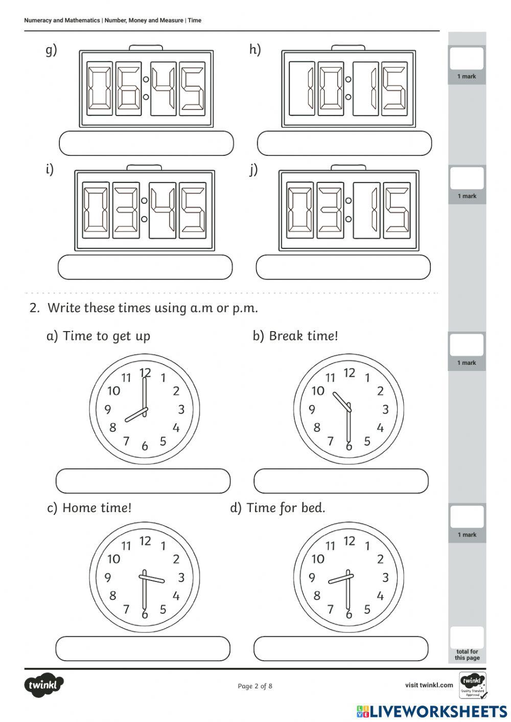 Time Assessment… | Free Interactive Worksheets | 6981634