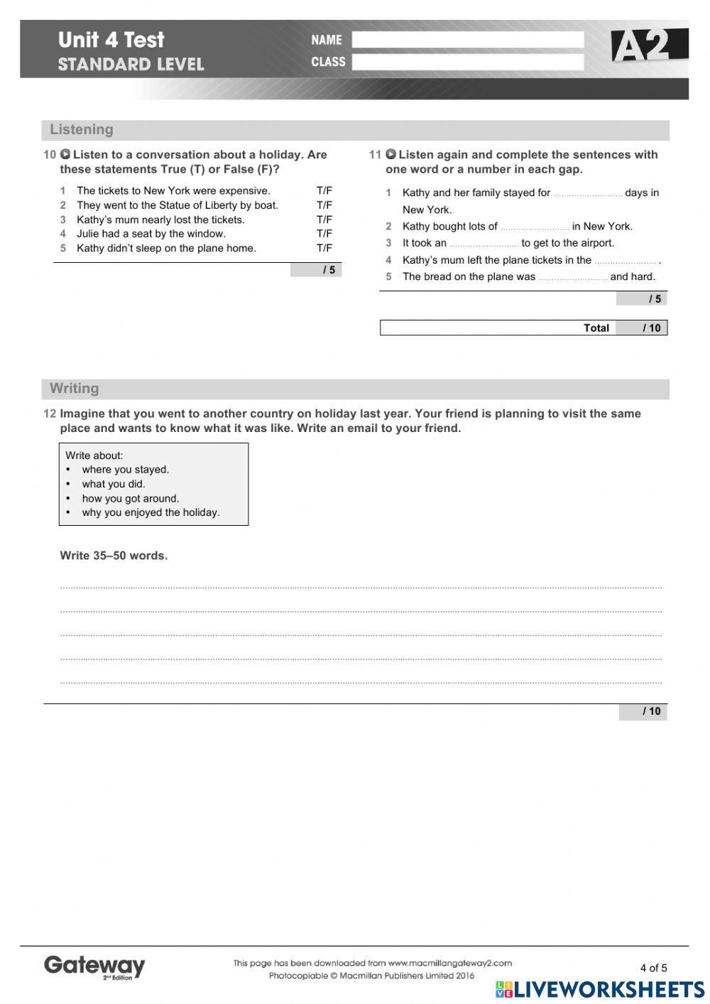 Gateway A2 Test… | Free Interactive Worksheets | 6981208