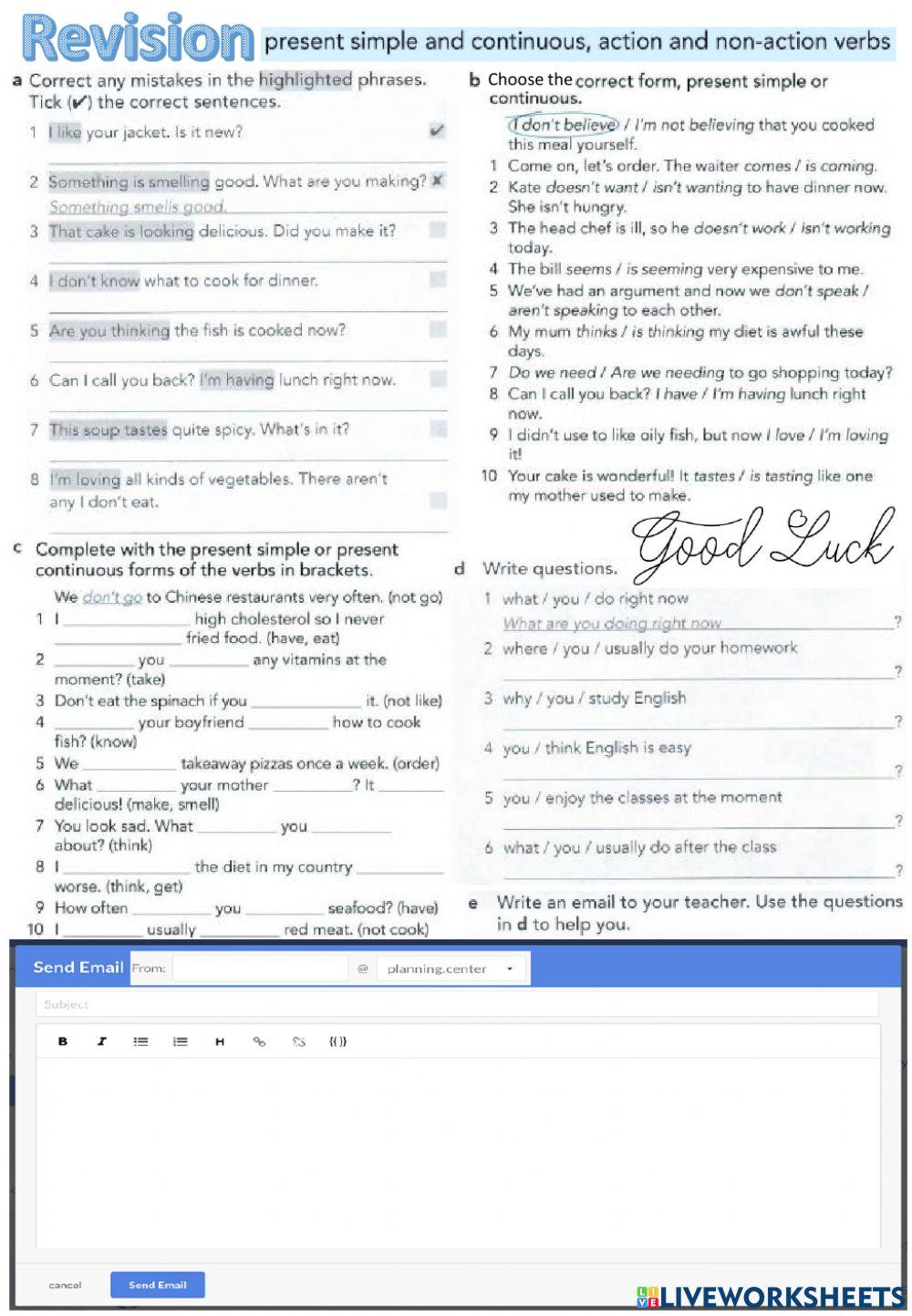 Simple Present vs. Present Continuous online activity | Live Worksheets