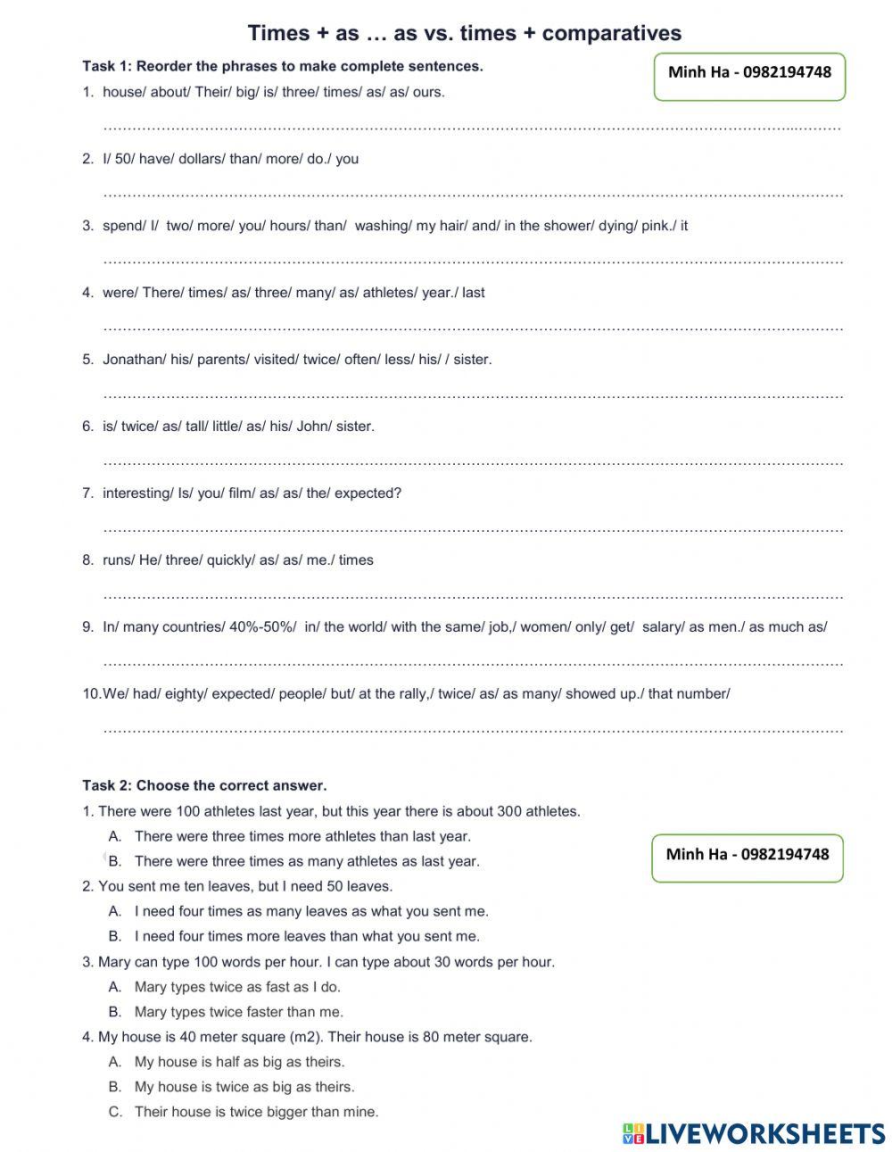 Time + as...as … | Free Interactive Worksheets | 7149462