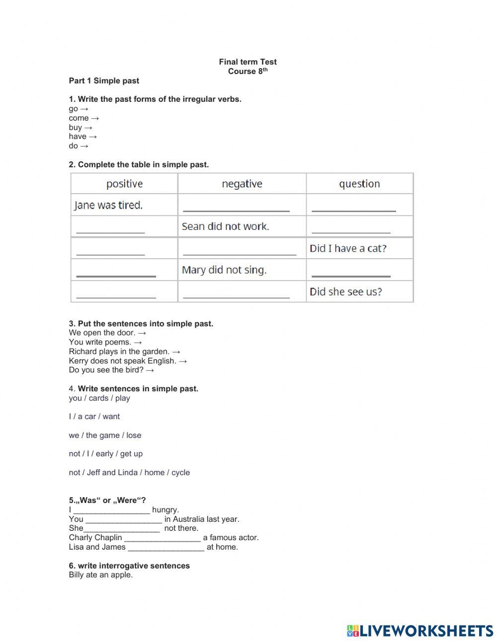 Past simple and… | Free Interactive Worksheets | 7012712