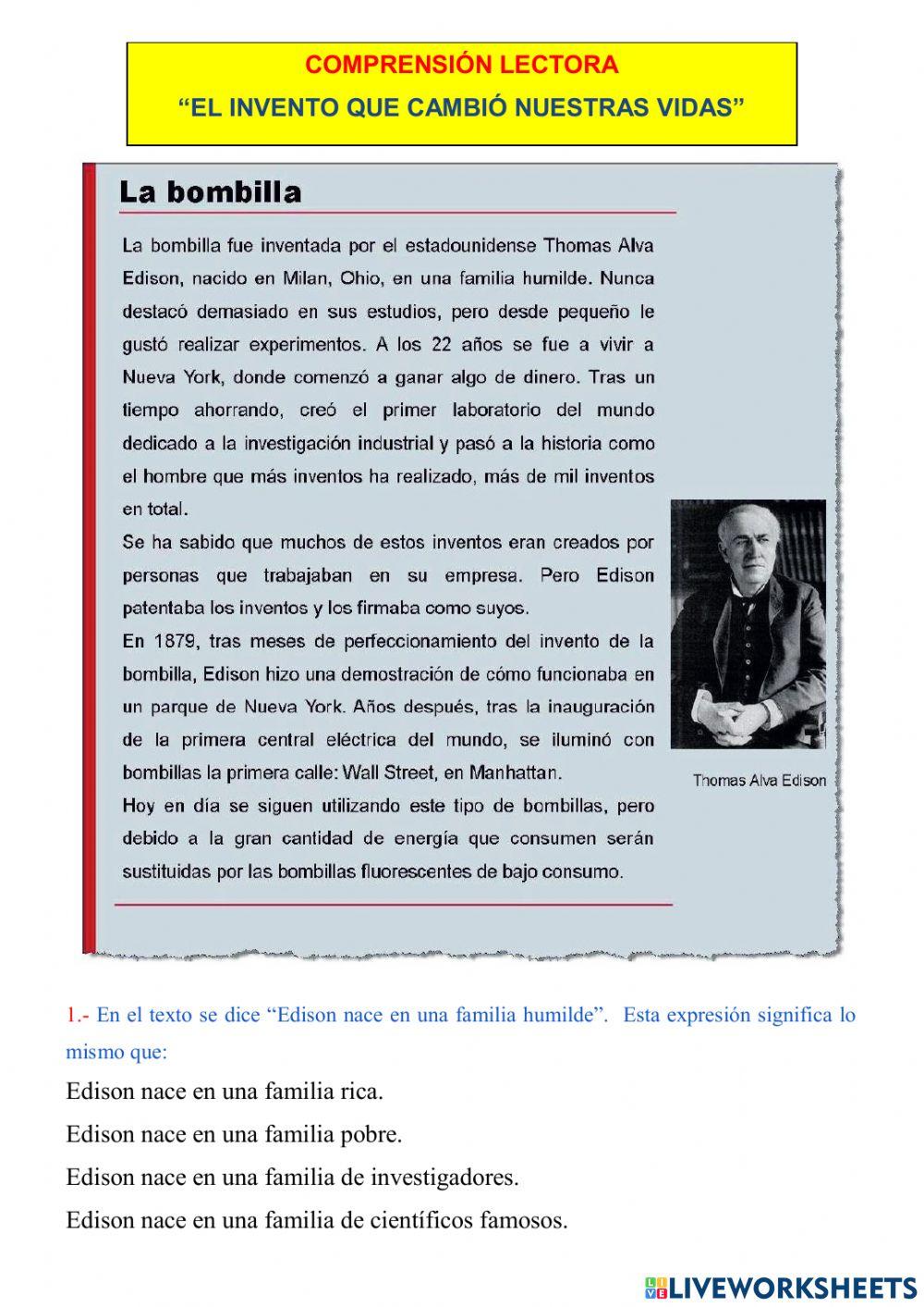 “el invento que cambió nuestras vidas” worksheet | Live Worksheets
