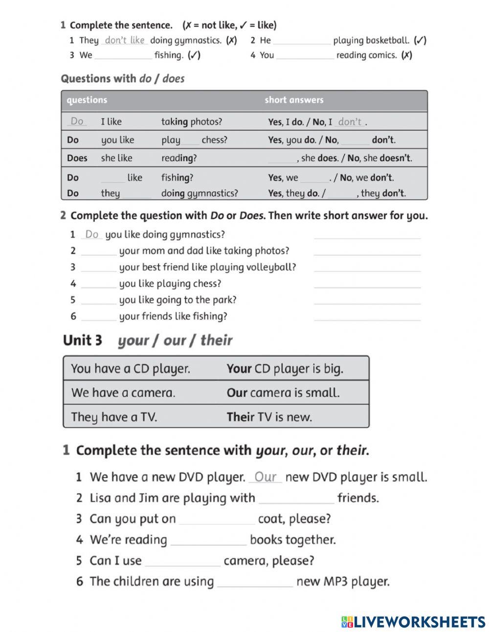 Grade 5 - Grammar time - U1-5 online exercise for | Live Worksheets