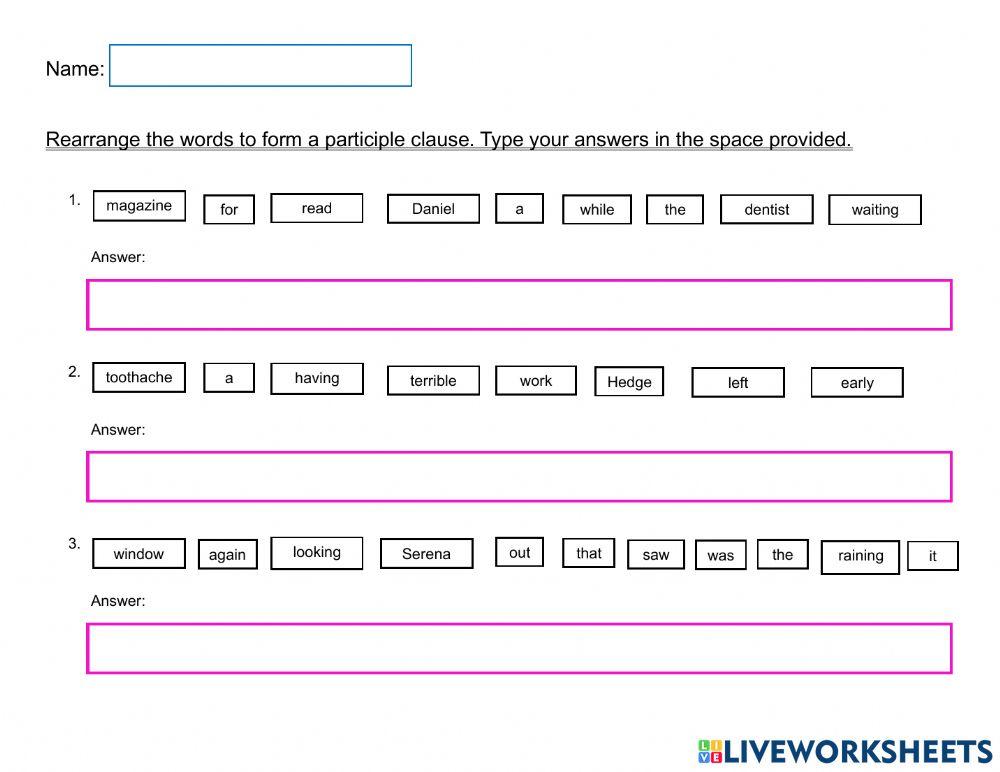 Participle Clauses (Mastery Writing Module) worksheet | Live Worksheets