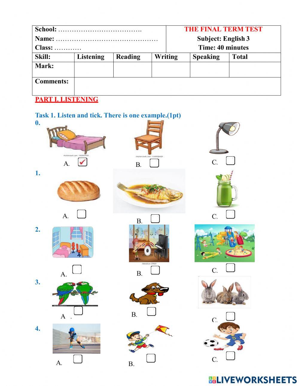 second test grade 3 No1 online exercise for | Live Worksheets