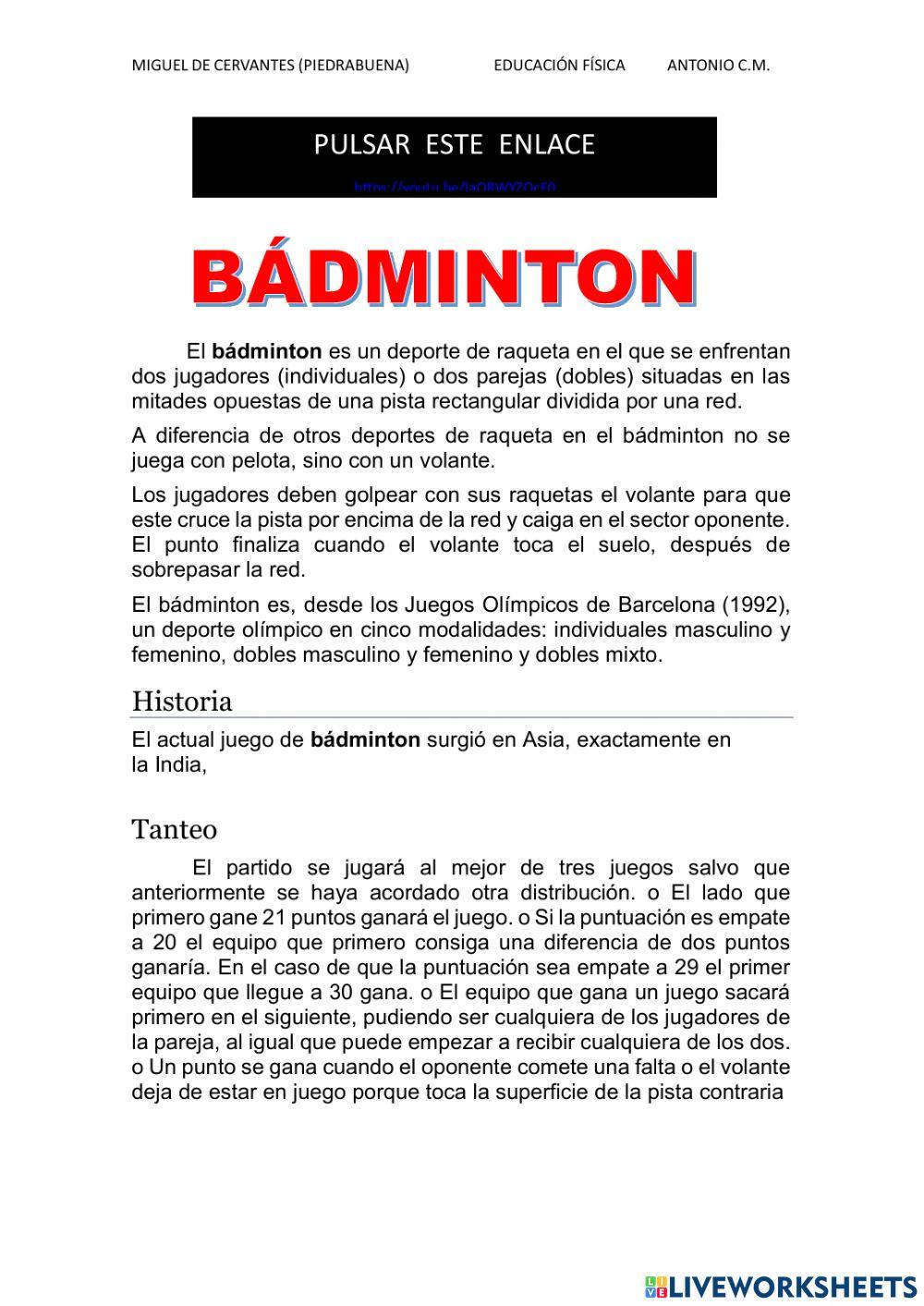 Badminton | Free Interactive Worksheets | 7205728