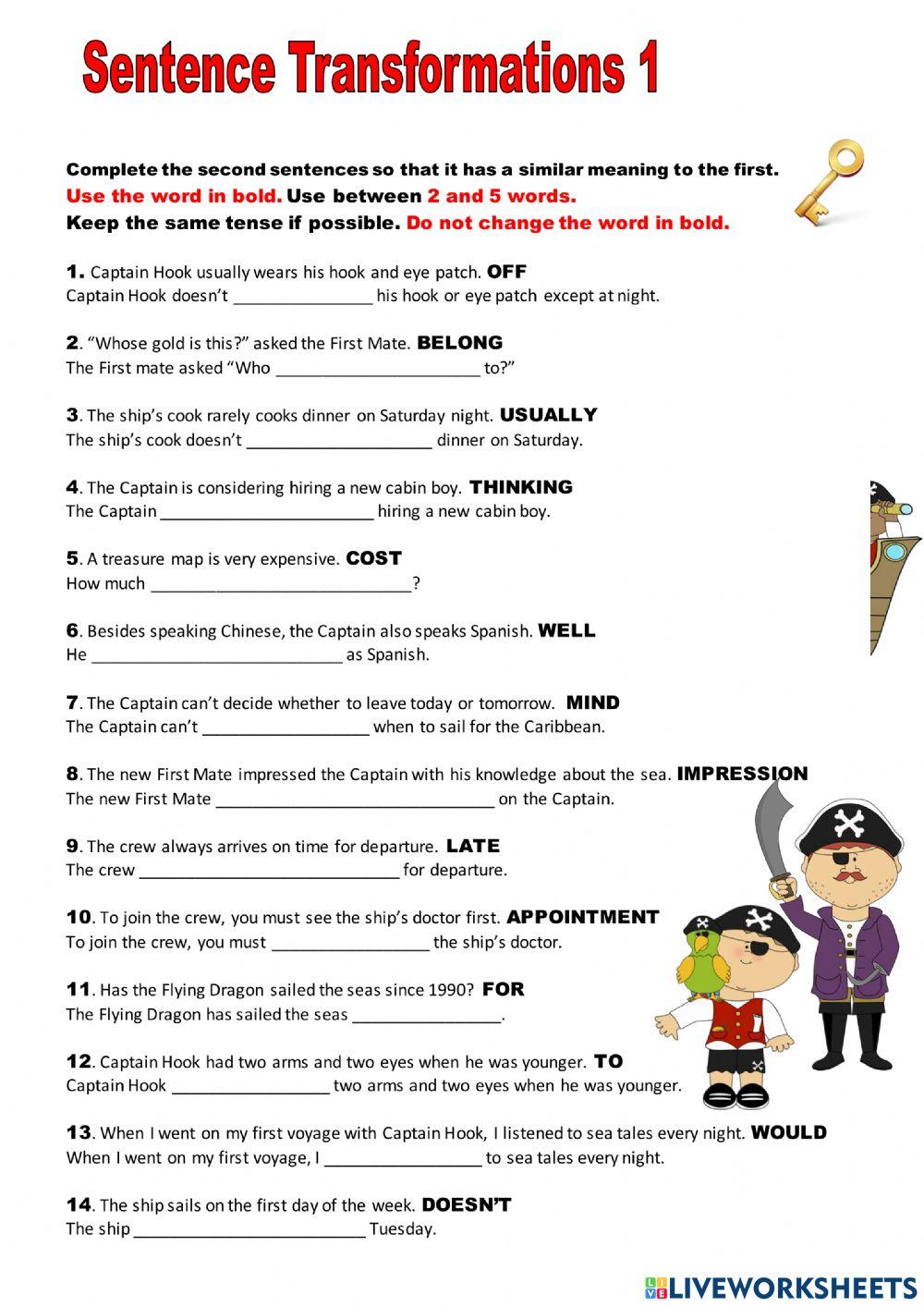 KEY WORD TRANSFORMATION -1 online exercise for | Live Worksheets