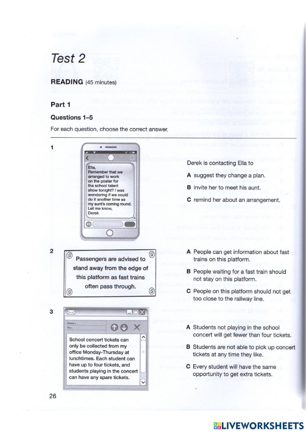 Mock Exam 2- Reading Pet worksheet | Live Worksheets