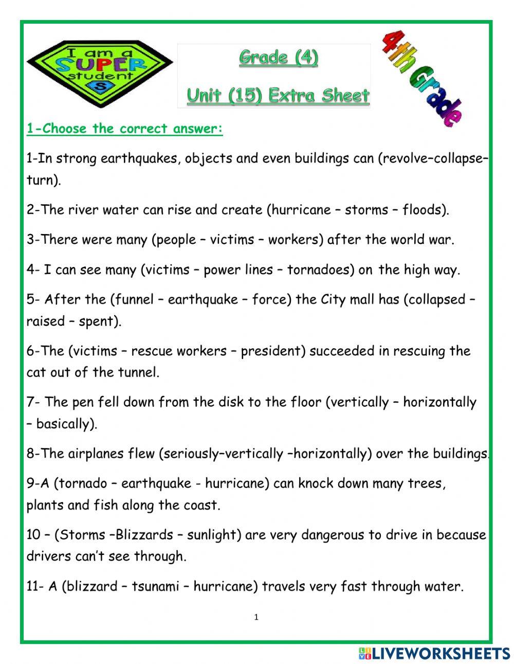 G4 Grade (4) oxford Revision Sheet Grammar-voc unit 15 online exercise ...