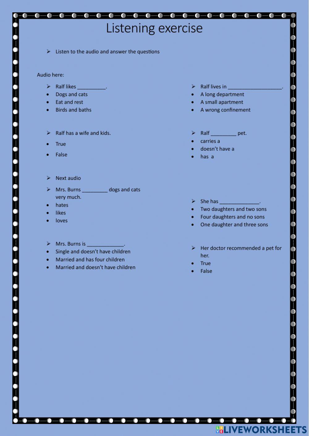 Listening exercise online exercise for | Live Worksheets