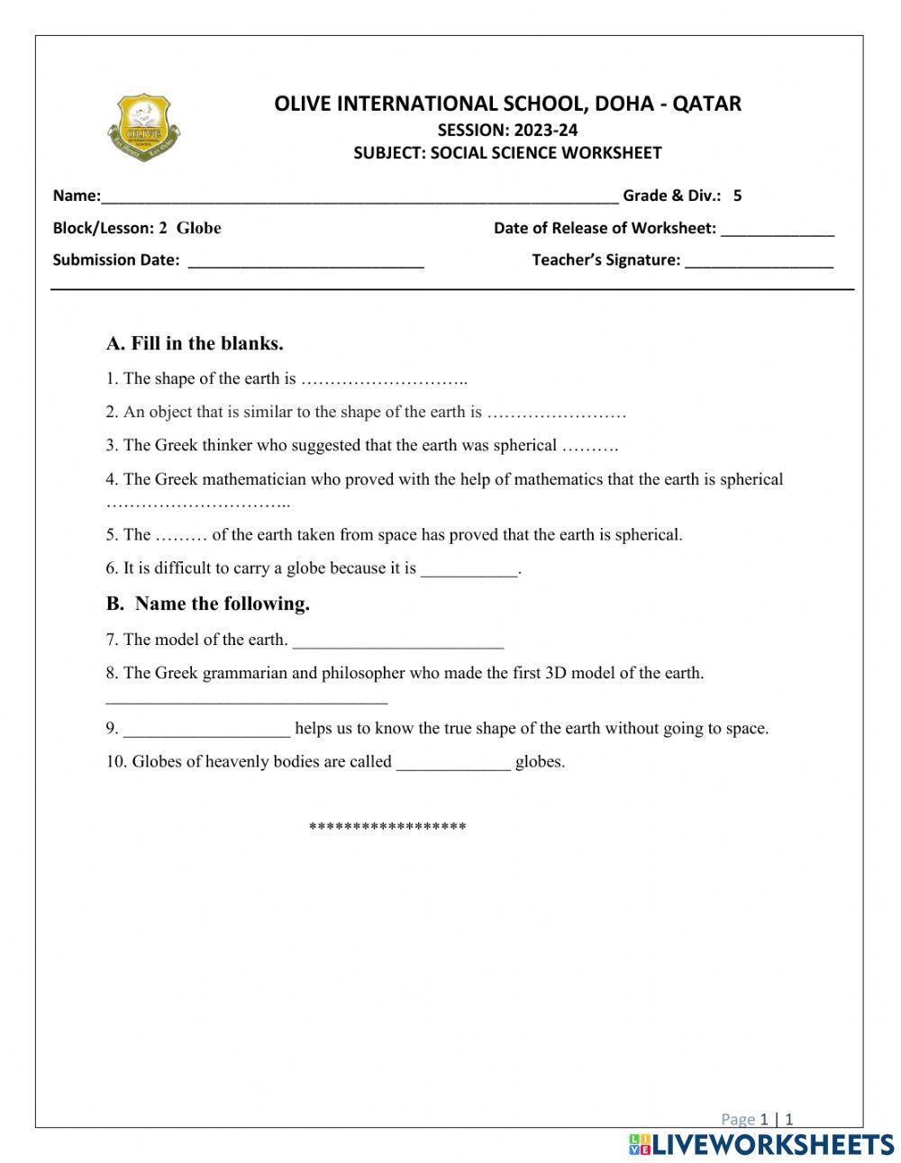 Globe Grade 5 online exercise for | Live Worksheets