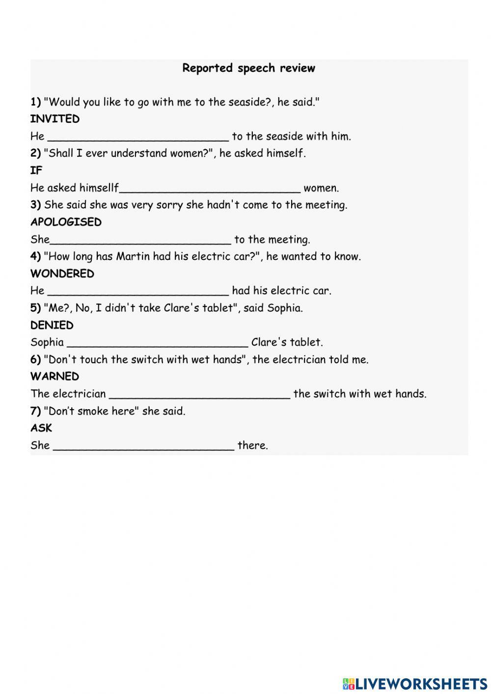 Reported speech | Free Interactive Worksheets | 7086016